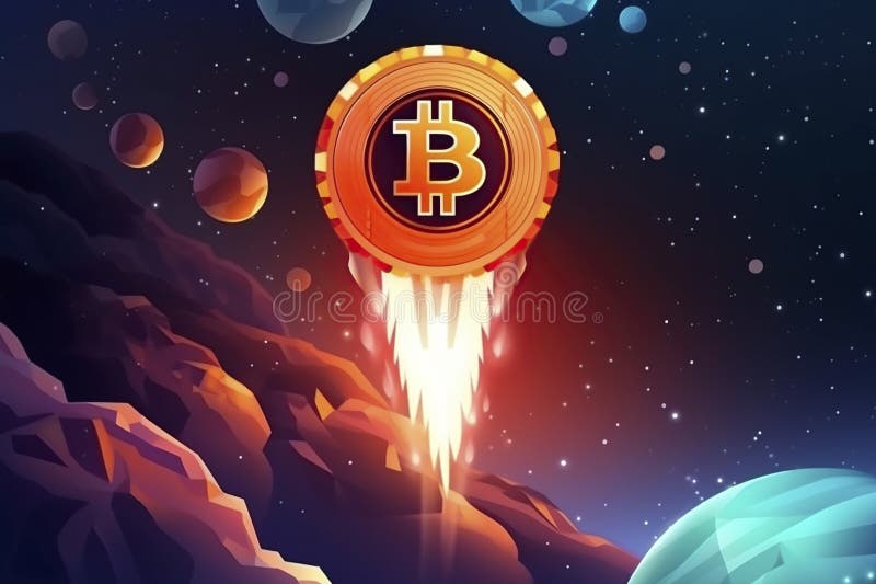 Illustration,rocket and Copy Space for Bit Coin on the Star,generative ...