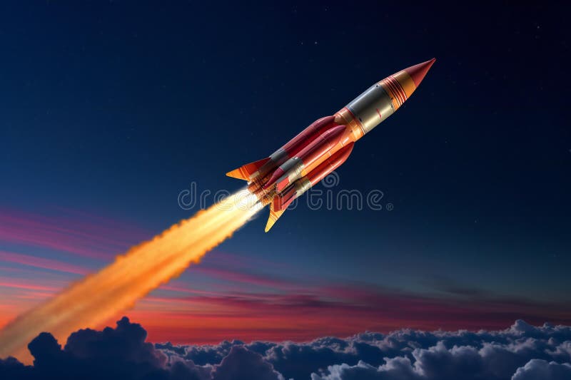 Rocket Flying High in the Sky Stock Illustration - Illustration of ...