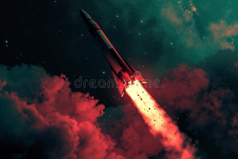 Rocket Flying High in the Sky Stock Illustration - Illustration of ...