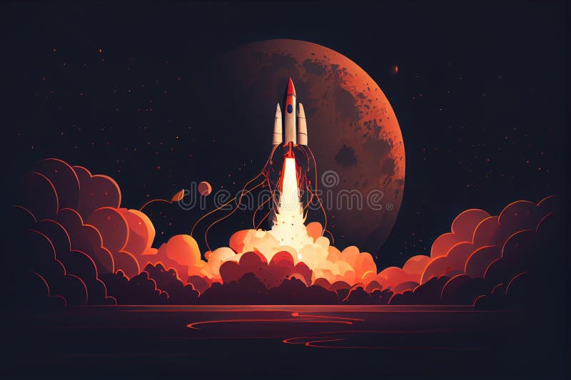 Illustration of Rocket Launch on Dark Background. Generate Ai Stock ...
