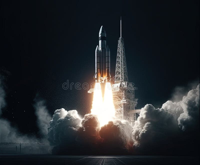 Illustration of Rocket Launch in the Night Stock Illustration - Illustration of launch ...