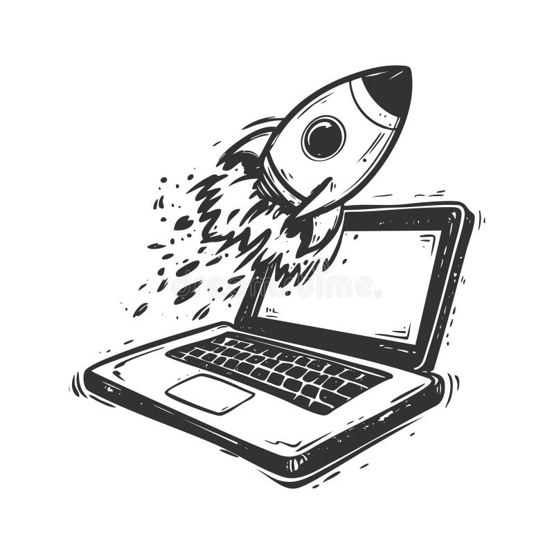 Illustration of a Rocket Launching from a Laptop Representing ...