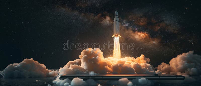 Illustration of Rocket Launching from Mobile Phone Screen Symbolizing ...