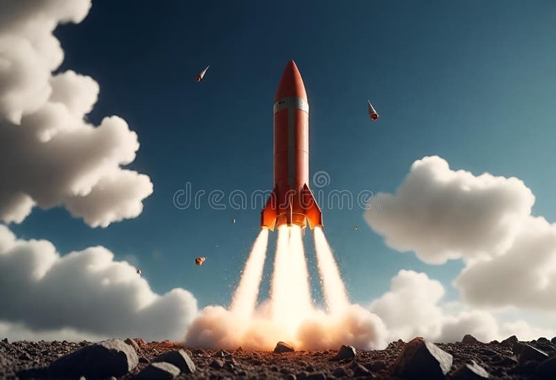 An Illustration of a Rocket Launching into the Sky with Other Things ...