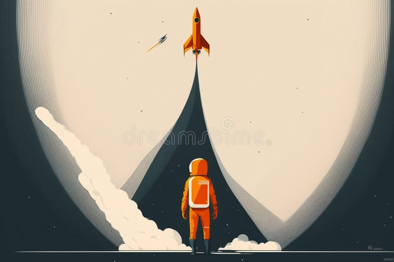 Illustration of a Rocket Launching into Space As a Banner, Poster, or ...