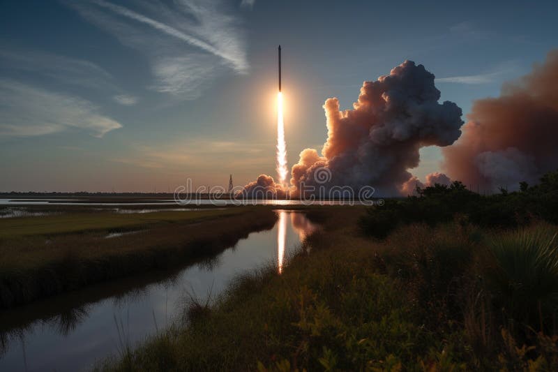 Illustration of a Rocket Launching into Space, Representing Space ...