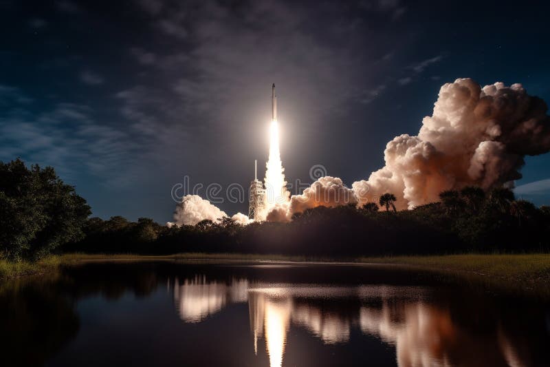 Illustration of a Rocket Launching into Space, Representing Space ...