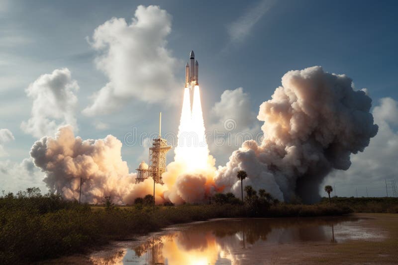 Illustration of a Rocket Launching into Space, Representing Space ...