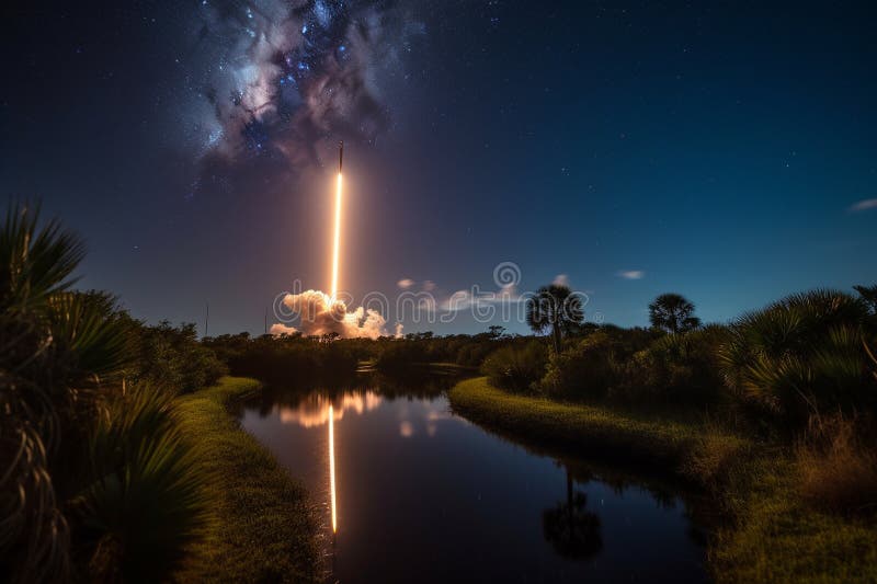 Illustration of a Rocket Launching into Space, Representing Space ...