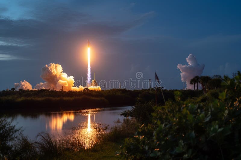 Illustration of a Rocket Launching into Space, Representing Space ...