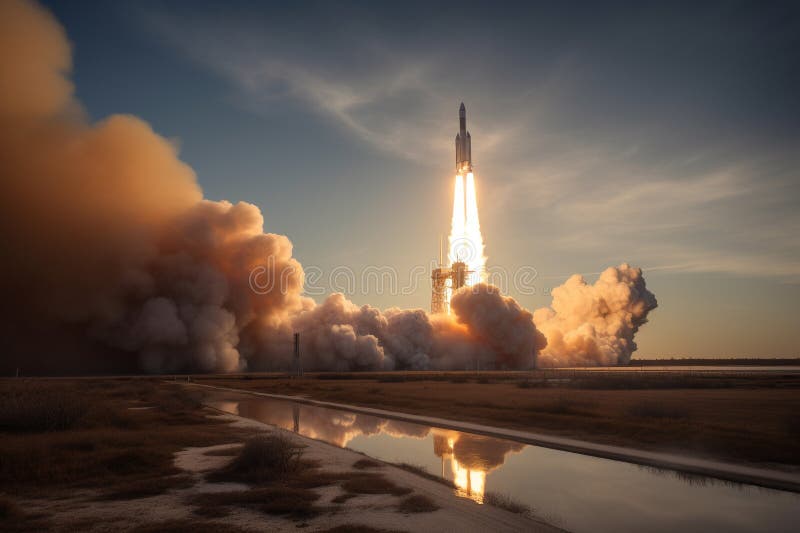 Illustration of a Rocket Launching into Space, Representing Space ...