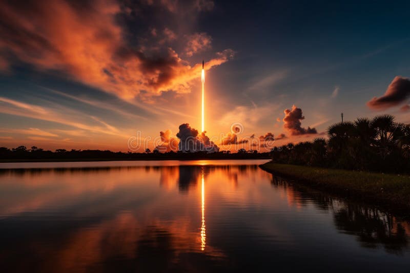 Illustration of a Rocket Launching into Space, Representing Space ...