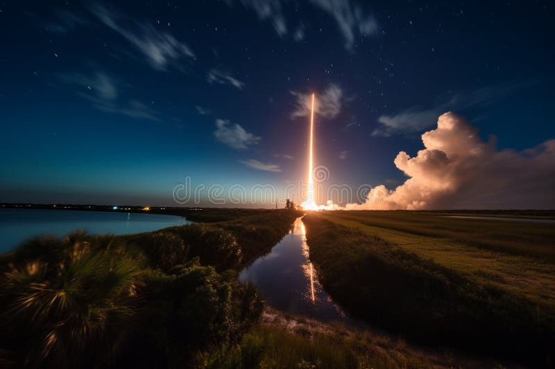 Illustration of a Rocket Launching into Space, Representing Space ...