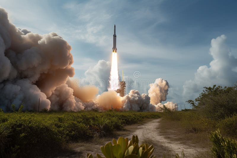 Illustration of a Rocket Launching into Space, Representing Space ...