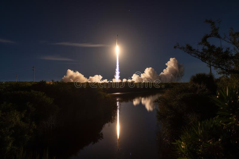 Illustration of a Rocket Launching into Space, Representing Space ...