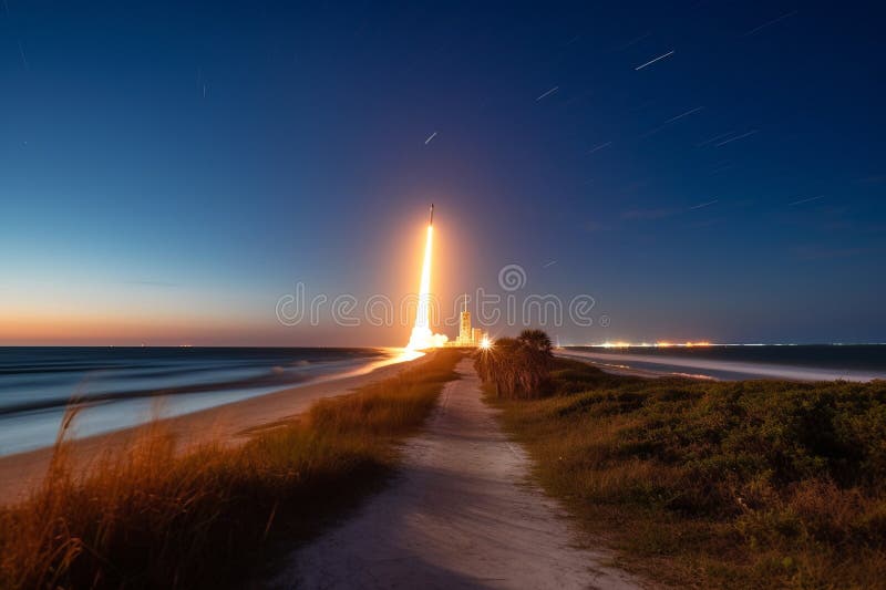 Illustration of a Rocket Launching into Space, Representing Space ...