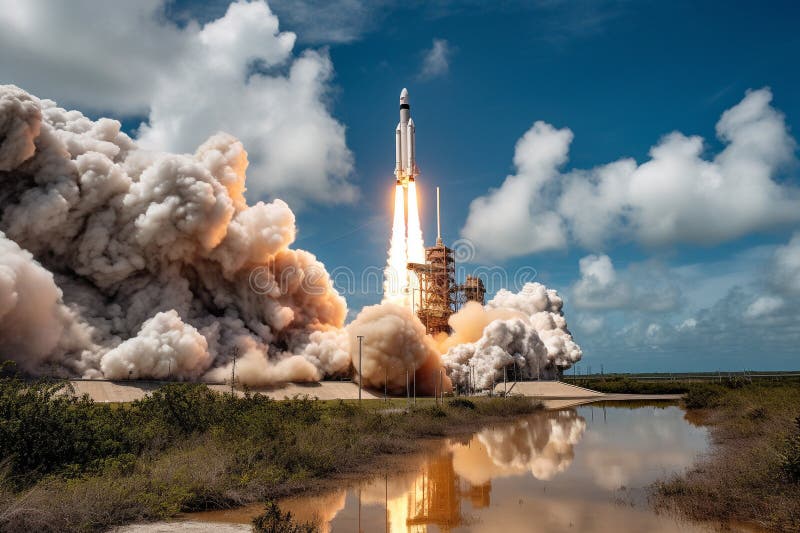 Illustration of a Rocket Launching into Space, Representing Space ...