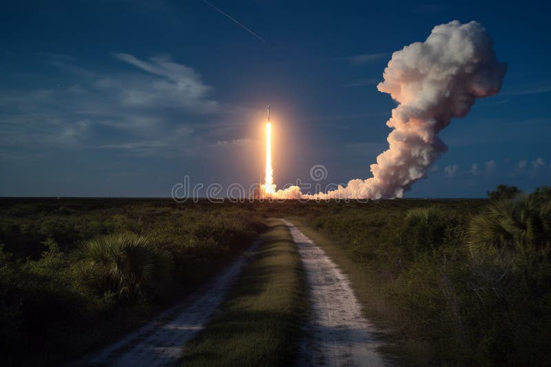 Illustration of a Rocket Launching into Space, Representing Space ...