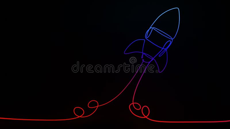 Illustration of a Rocket with Red Neon Light on a Black Background ...