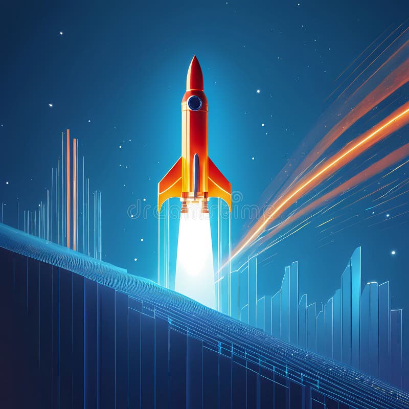 Illustration of Rocket in Space, Technology, Startup Success Building ...