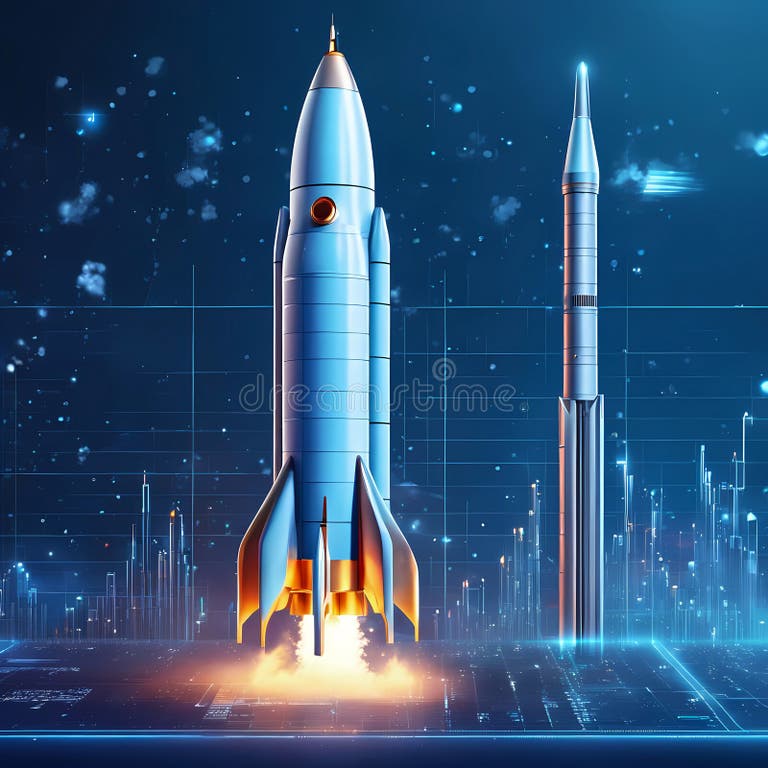 Illustration of Rocket in Space, Technology, Startup Success Building ...