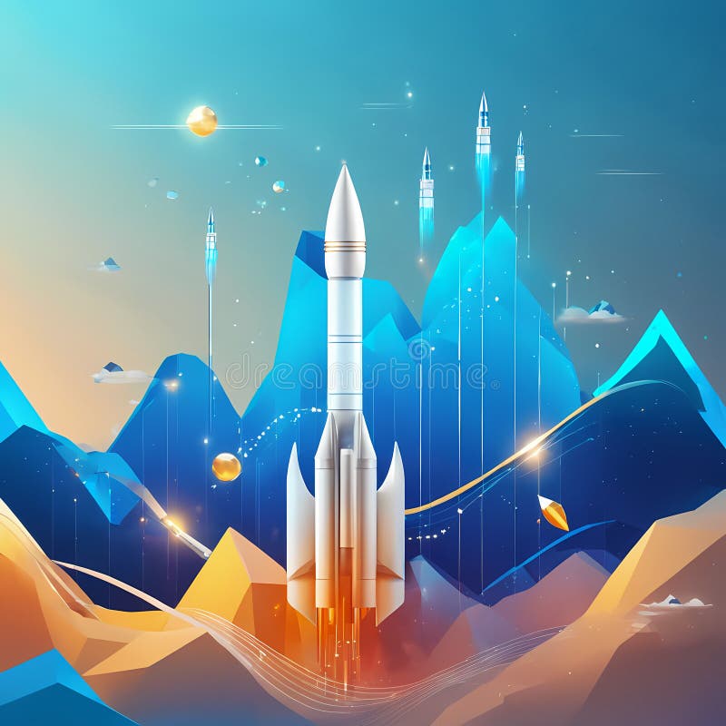 Illustration of Rocket in Space, Technology, Startup Success Building ...