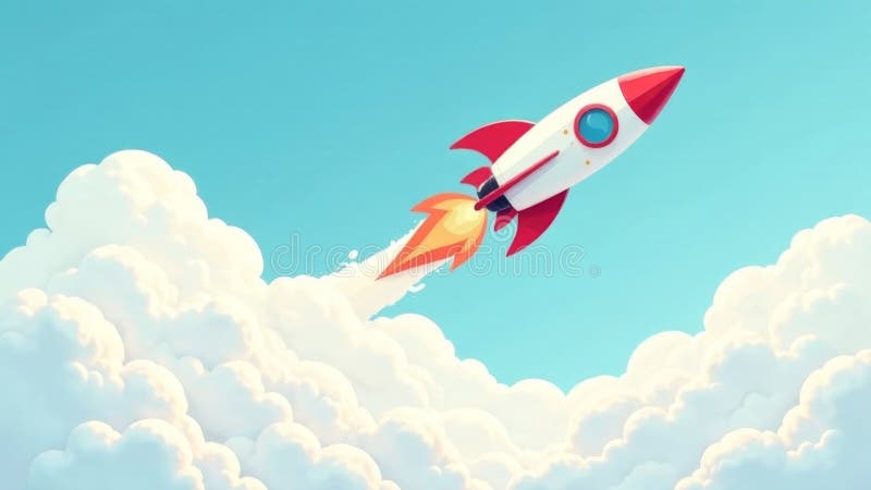 Illustration Rocket Taking Off Above Clouds Stock Photos - Free ...