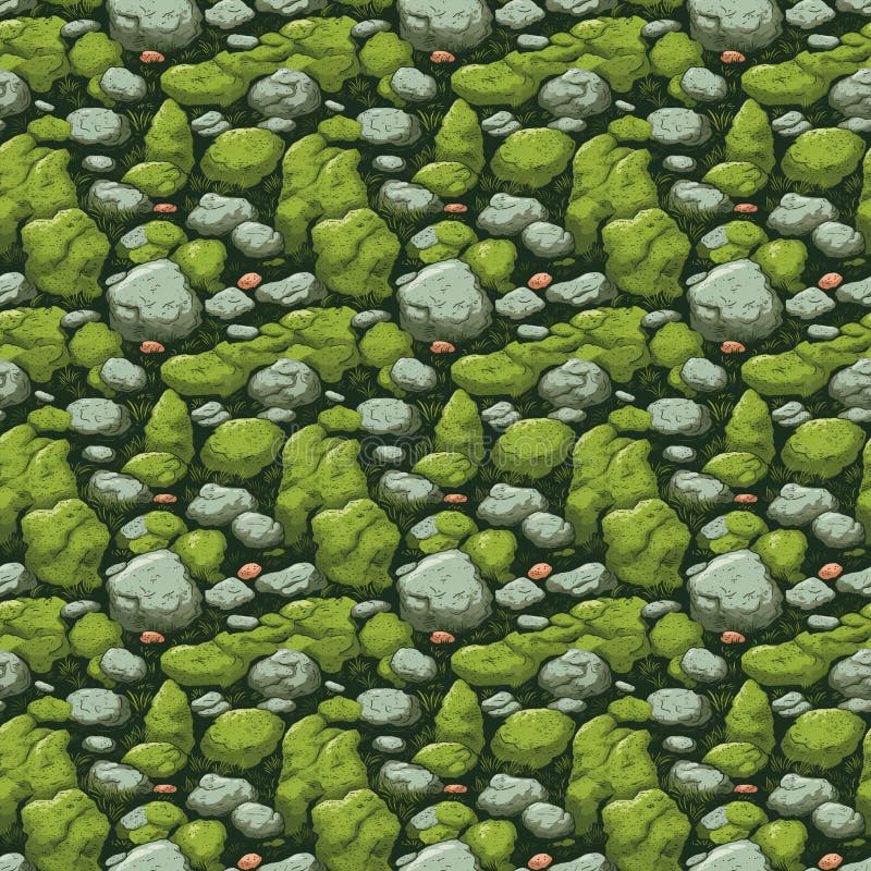 Illustration of a Rocks Covered with Moss in Seamless Pattern Stock ...
