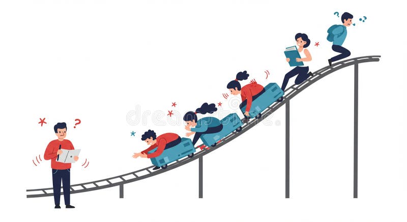 Illustration of a Roller Coaster with People in Different Stages of ...
