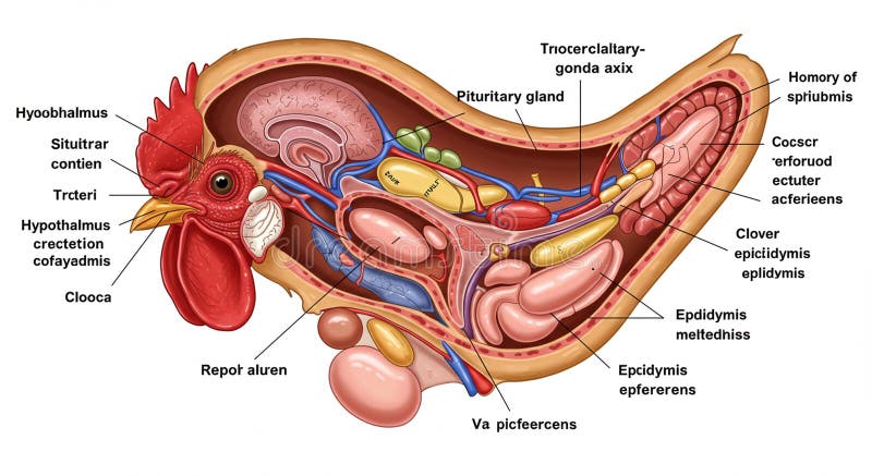 Illustration of a Rooster S Internal Anatomy, Showing Organs and ...