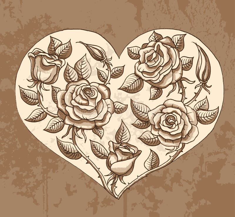Illustration of Roses Heart Stock Vector - Illustration of lines ...