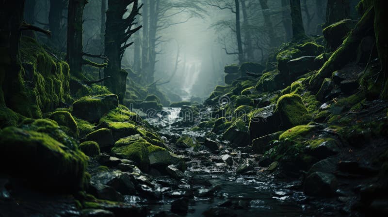 A Rough Path through a Mossy Damp Forest Stock Illustration ...