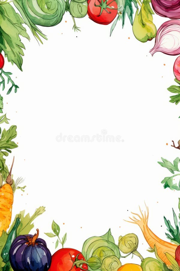 Watercolor Vegetables Frame with Place for Text Vector Illustration ...