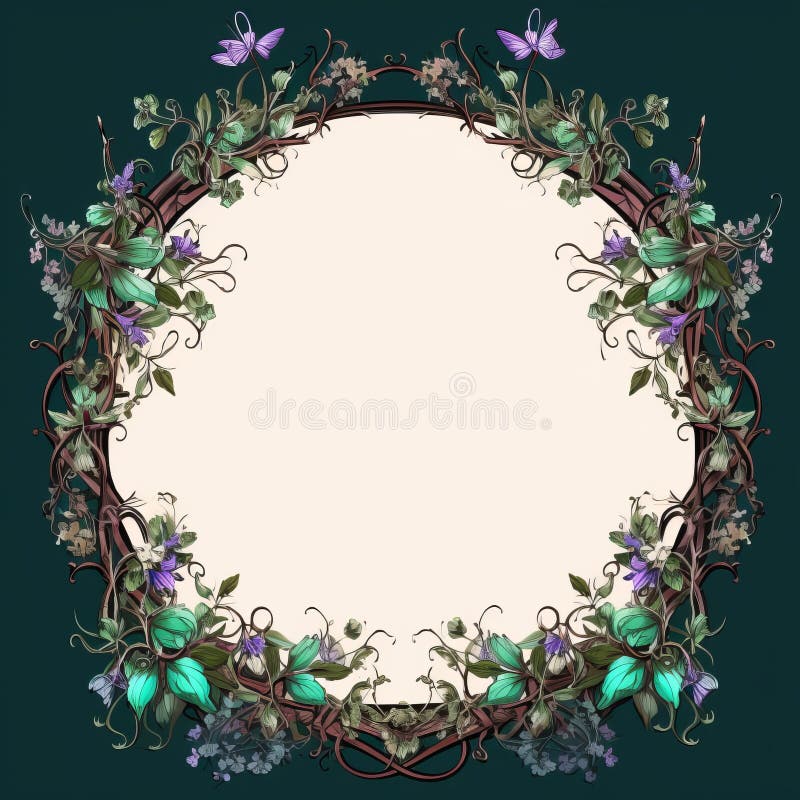 An Illustration of a Round Frame with Vines and Flowers Stock ...