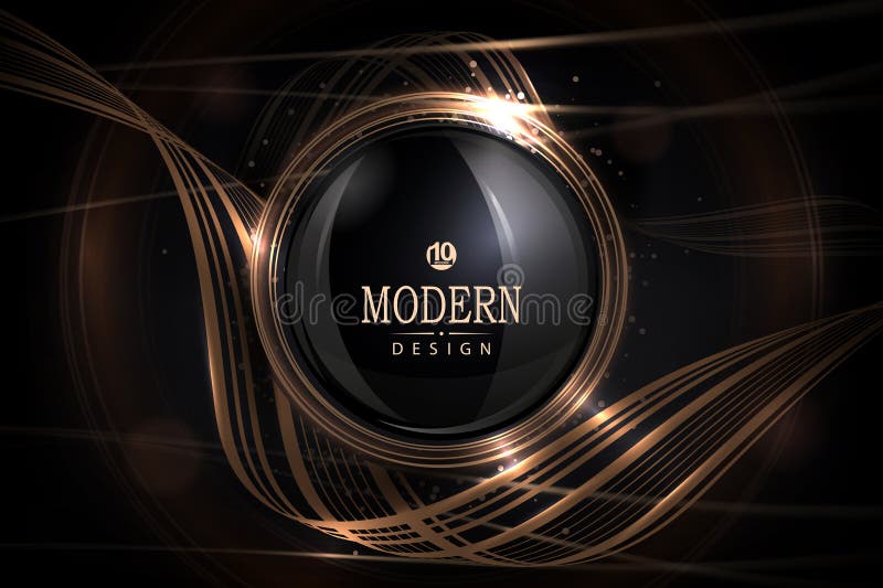 Illustration with a Round Gold Frame with Glitter and a Curved Ribbon ...