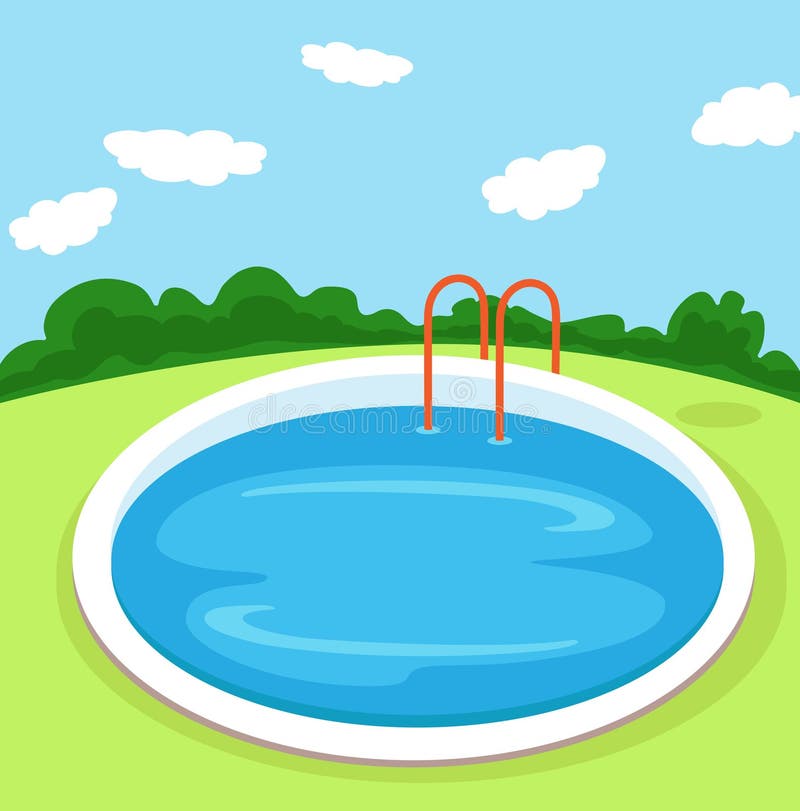 Backyard Pool With Fence And Parasol Stock Vector - Illustration of ...