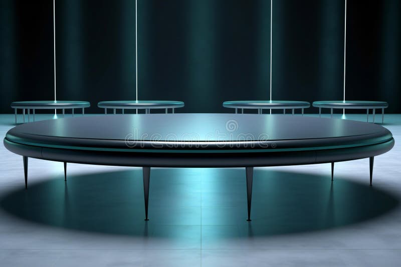 A Round Table in a Dark Room with Blue Lighting Stock Illustration ...