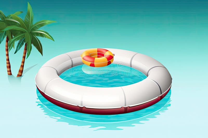 Illustration of a Round and White Float in a Pool of Blue Water. Ai ...