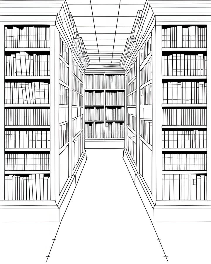 Illustration of a Row of Books in a Library, Perspective View Stock ...