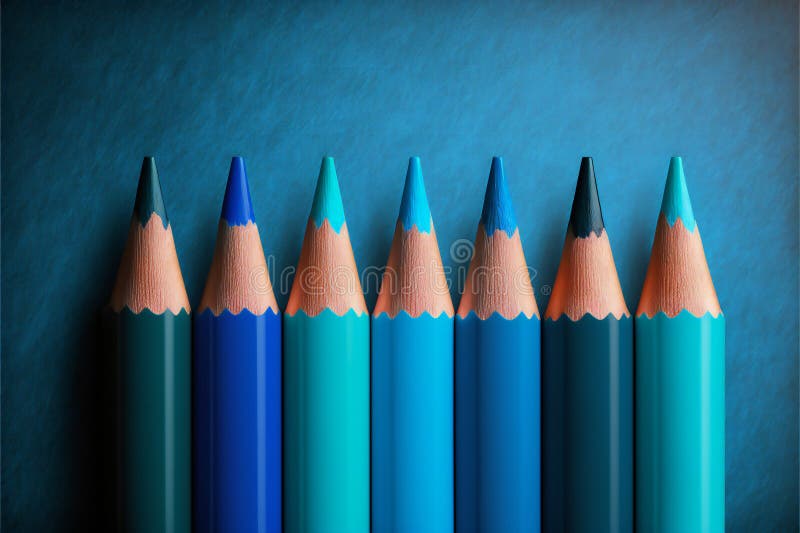 A Row of Different Blue Crayons on Blue Background, Abstract, Colors ...