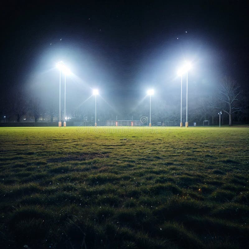Illustration of a Rugby Field with Spotlights, without People, at Night ...