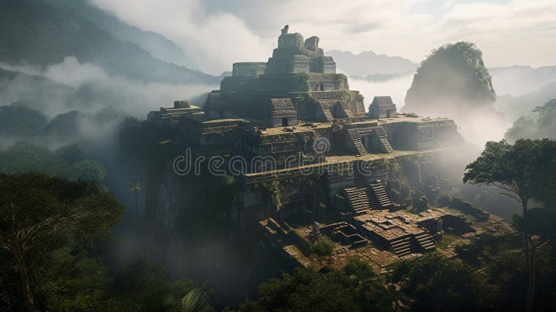 Illustration of the Ruins of a Mayan City in the Mountains Stock ...