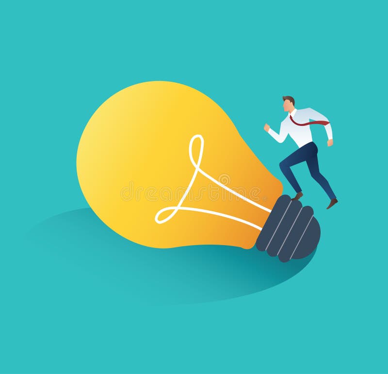 Illustration of Running Businessman on Light Bulb Idea Concept Stock ...