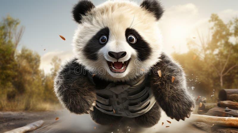Illustration of Running Cute Panda. Generative Ai Stock Illustration ...