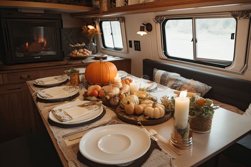Illustration of a Rustic Fall Meal Inside a Camper Van or Rv Stock ...