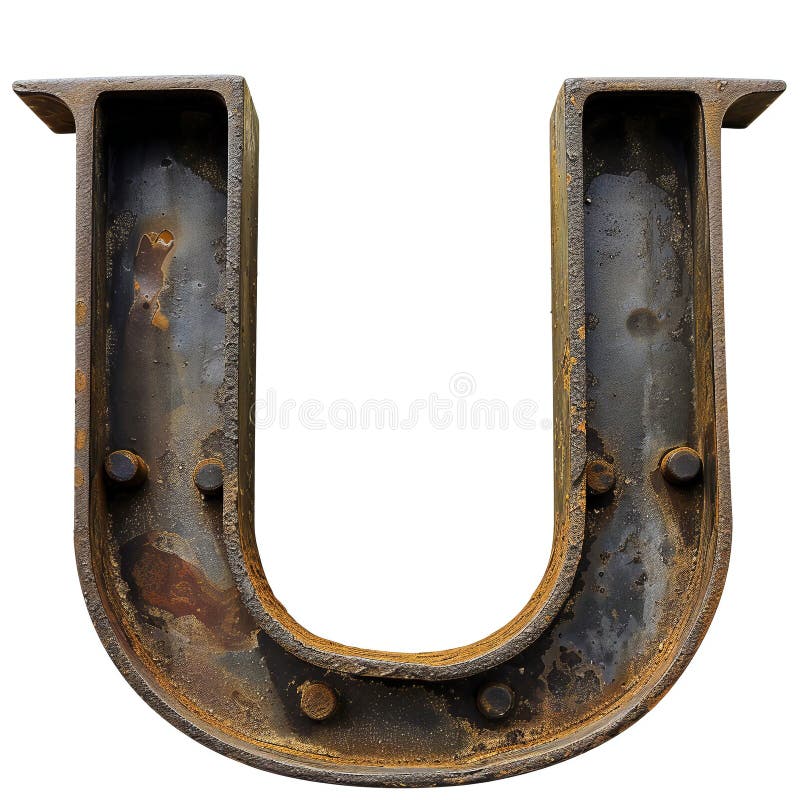 Rusty Metal Letter U Isolated on White Background, Rendering Stock ...