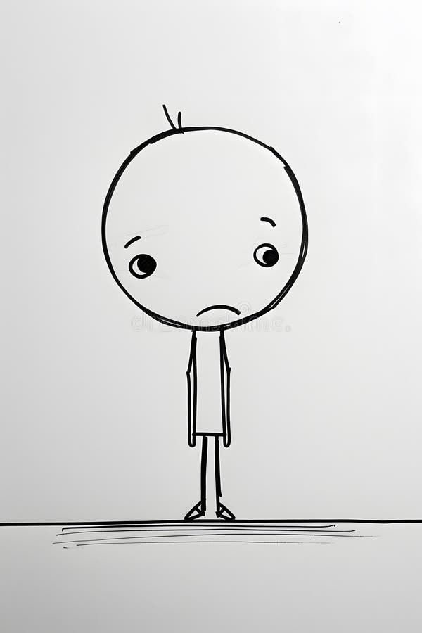 Simple, Sad Stick Figure Drawing with a Lonely Expression Stock ...