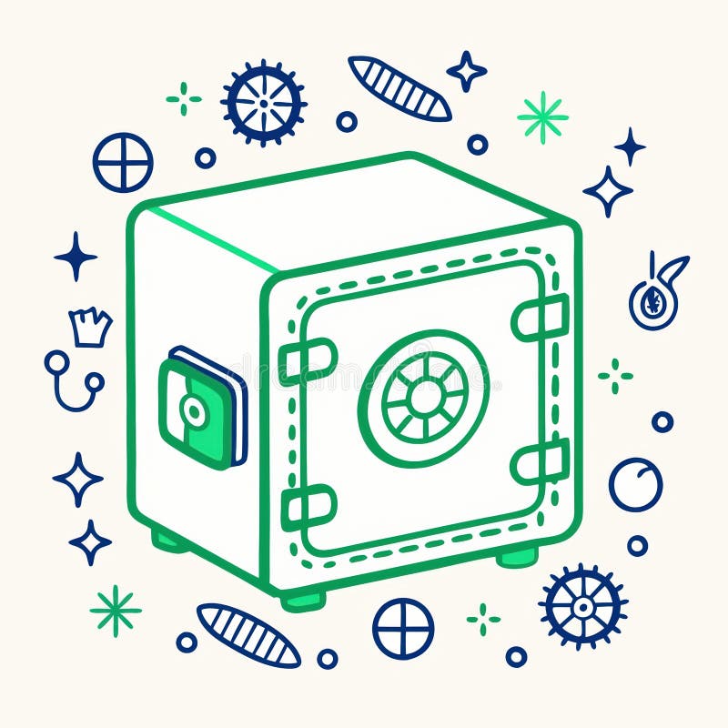 Illustration of a Safe Surrounded by Various Decorative Elements ...