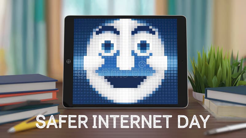 Illustration of Safer Internet Day Concept Cute Face on Digital Screen ...