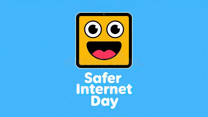 Illustration of Safer Internet Day Concept Cute Face on Digital Screen ...